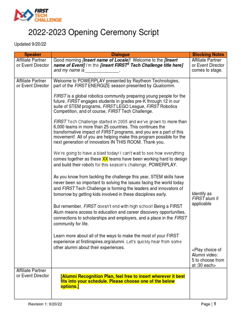 Opening Ceremony Script | PDF