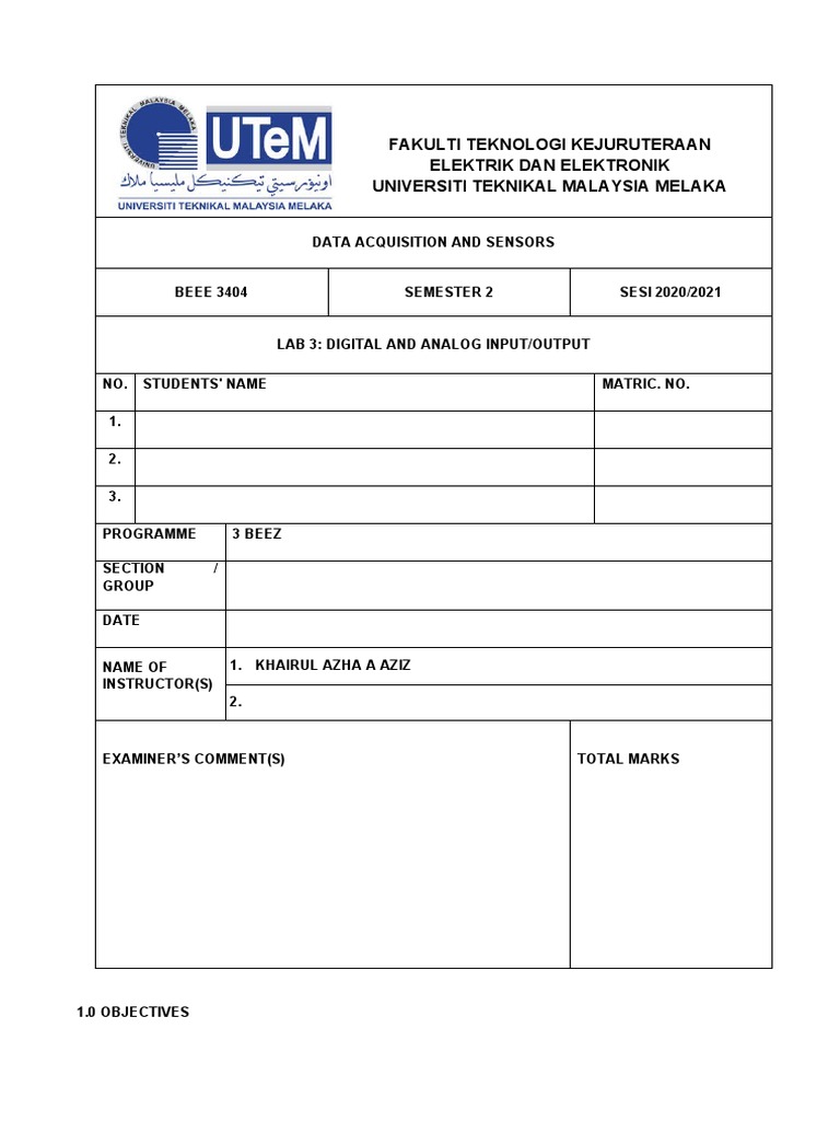 Lab 1 Digital Analog Input Output Pdf Analog To Digital Converter Arduino