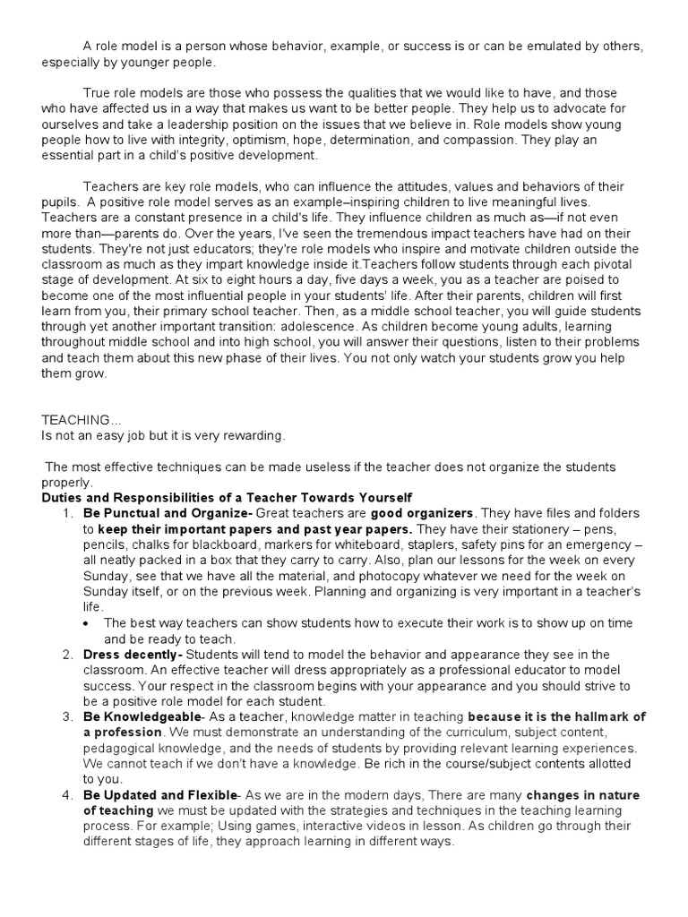 Teachers Are Key Role Models | Download Free PDF | Teachers | Teaching Method