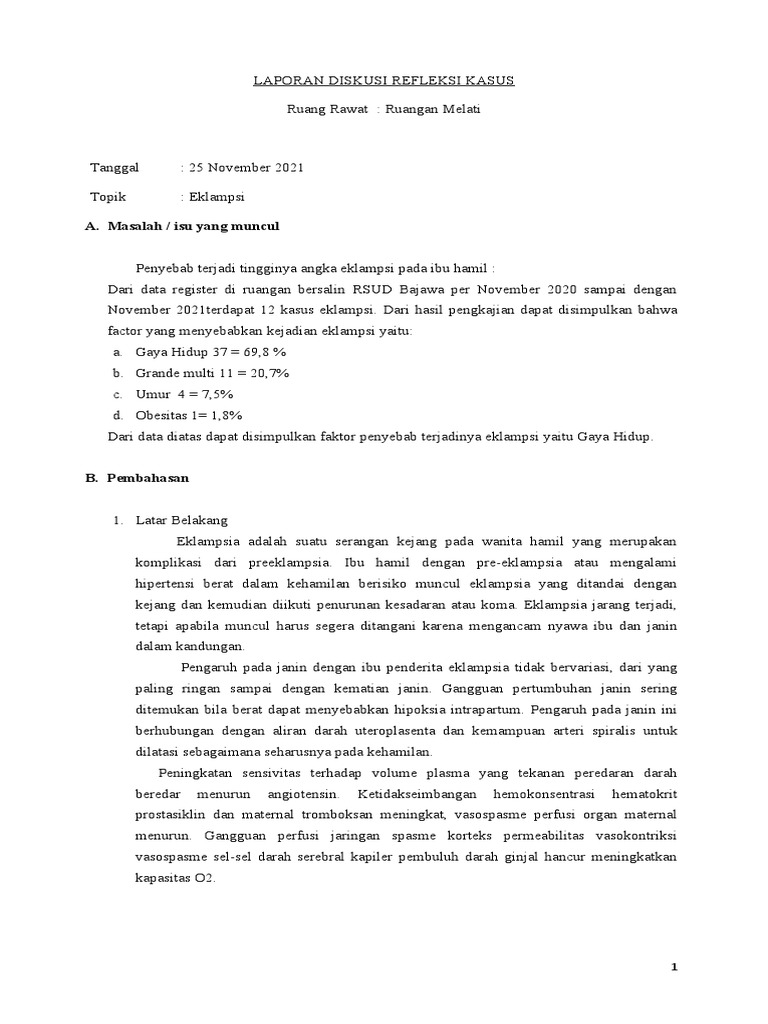 LAPORAN DISKUSI REFLEKSI KASUS PEB Rolin | PDF