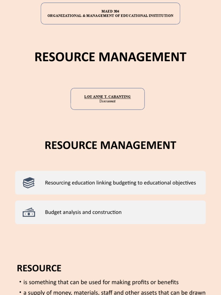 Resource Management | PDF | Resource | Budget