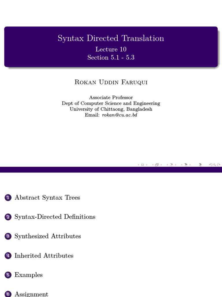 Lecture 11 - Syntax Directed Translation | PDF | Parsing | Compiler Lecture 11 - Syntax Directed Translation | PDF | Parsing | Compiler