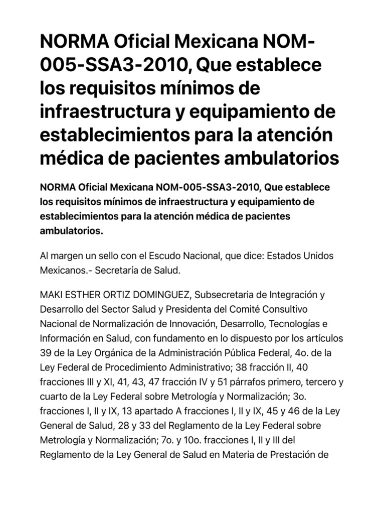 NORMA Oficial Mexicana NOM-005-SSA3-2010, Que Establece Los Requisitos Mínimos de ...