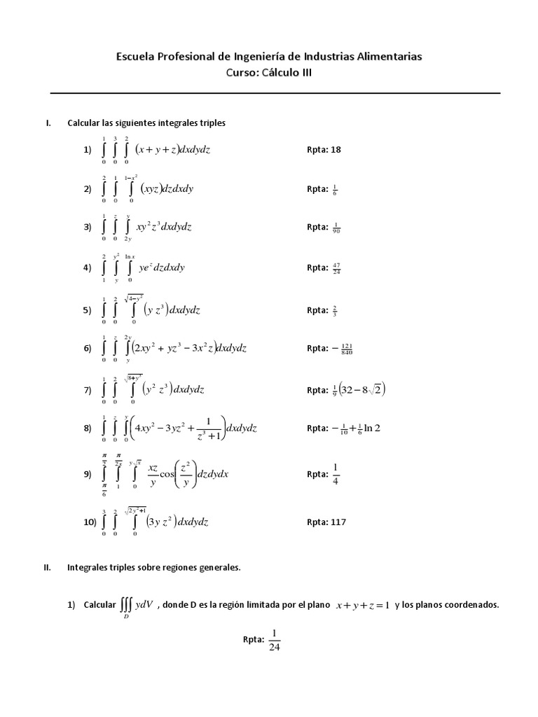 Ejercicios de Integrales Triples | PDF