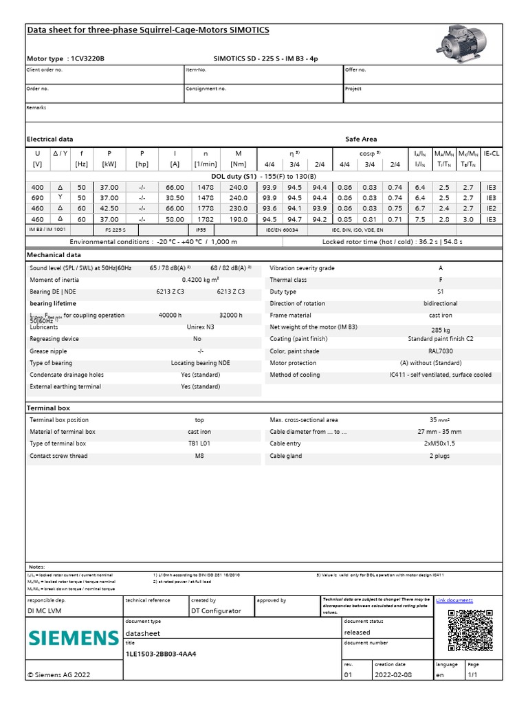 1LE1503-2BB03-4AA4 Datasheet en | PDF | Mechanical Engineering | Electricity