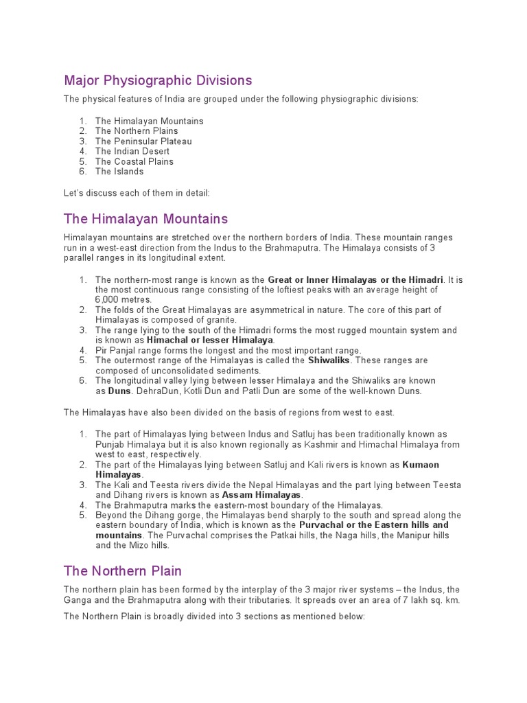 Major Physiographic Divisions | PDF | Himalayas | Landscape