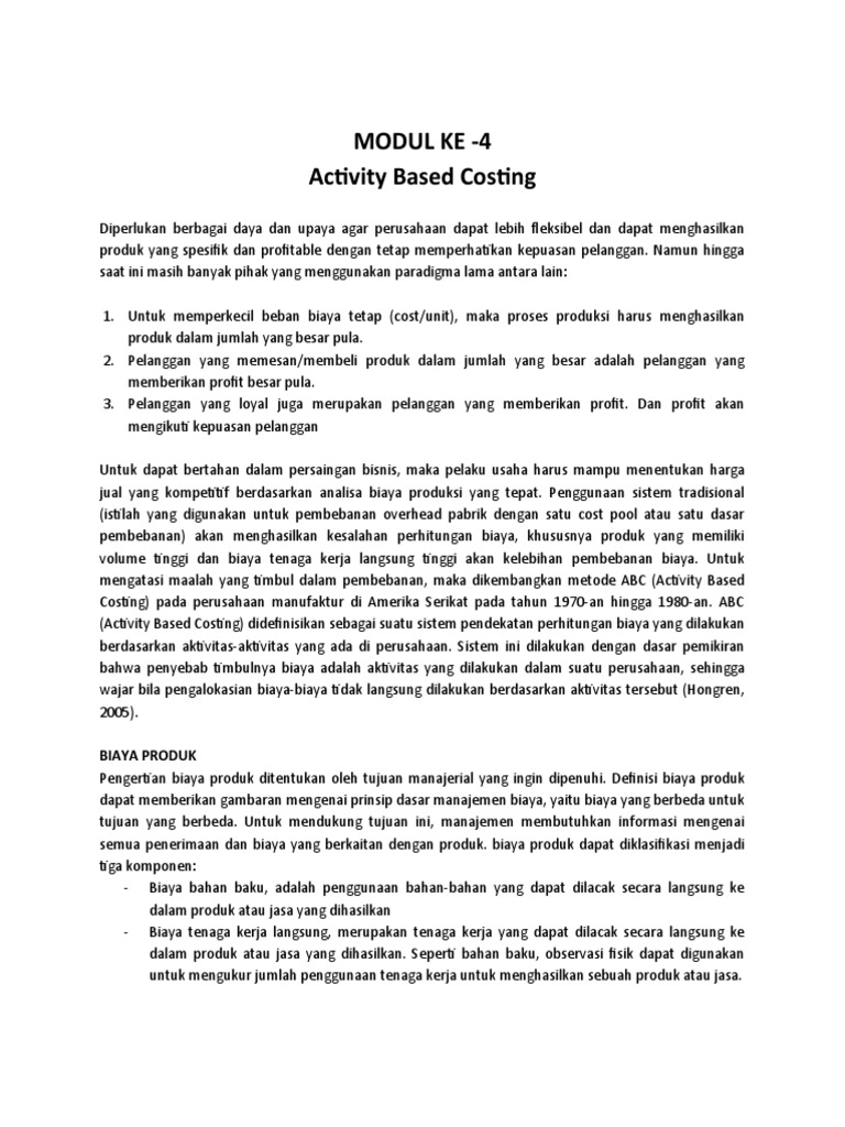 Tugas Modul 4 Activity Based Costing | PDF
