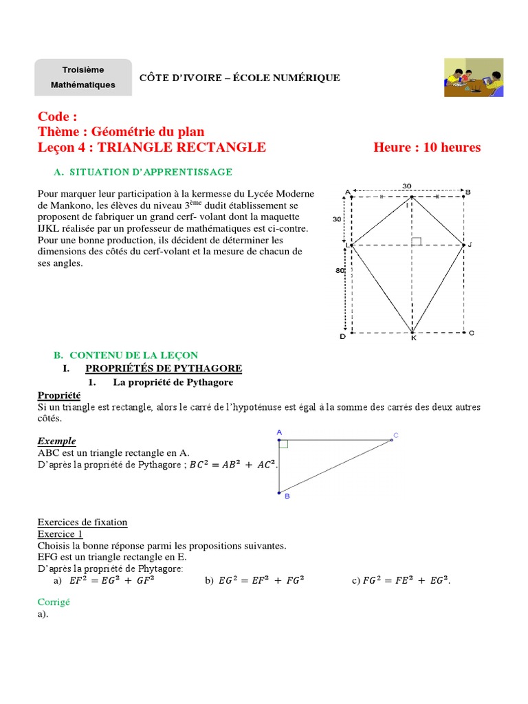 3e - Maths-04 TRIANGLE RECTANGLE | PDF | Fonction trigonométrique | Trigonométrie