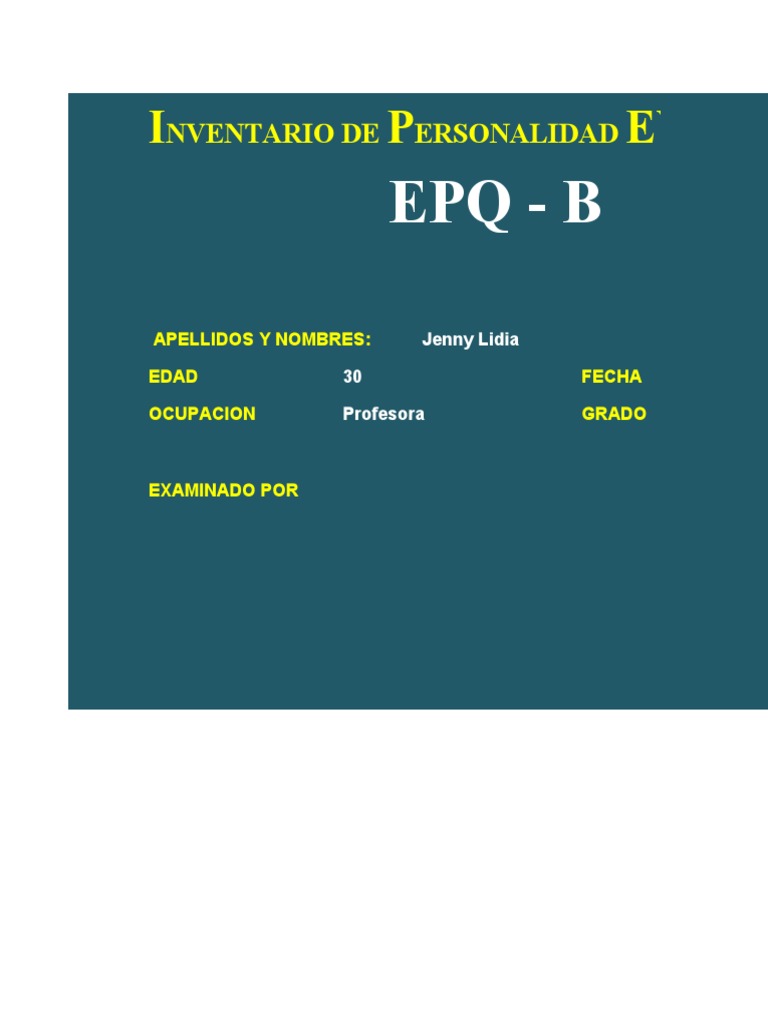Inventario de Personalidad EYSENCK. EPQ - B | PDF