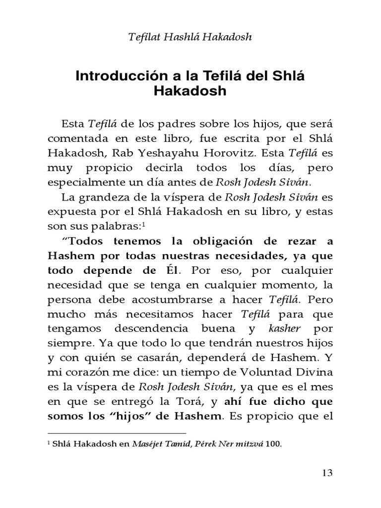 Tefila Del Shla Hakadosh en Hebreo y Español | PDF | Oración | Amor