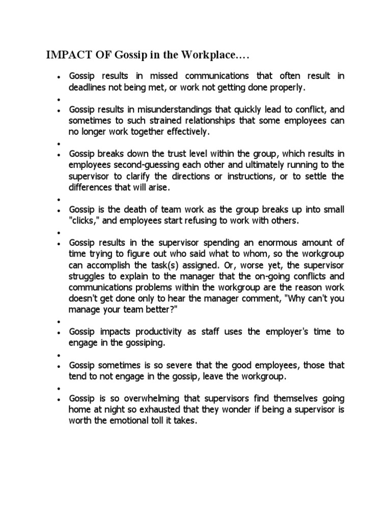 IMPACT OF Gossip in The Workplace | PDF | Psychology | Psychological ...
