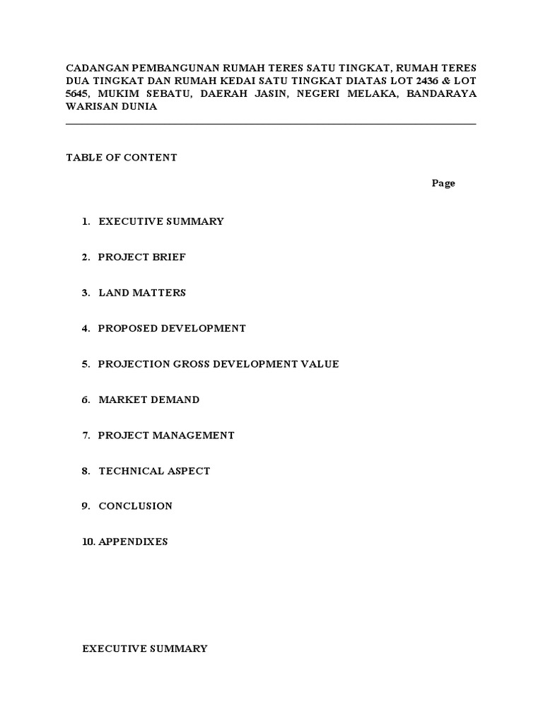 Jasin Project - Feasibility Study - 01 | PDF | Economies