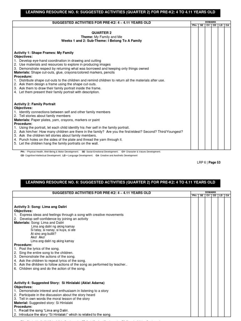 ECCD LRP 6 Activities for Pre-K2 | PDF | Cognitive Development ...
