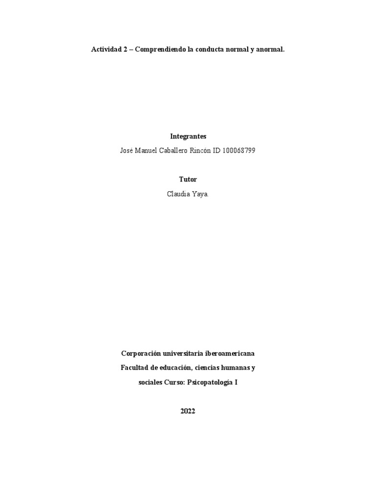 Conducta Normal vs. Anormal | PDF | Comportamiento | Psicopatología
