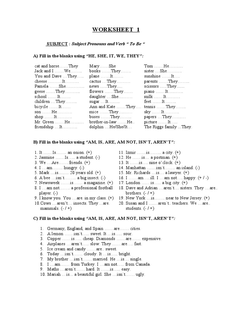 TO BE Worksheet | PDF