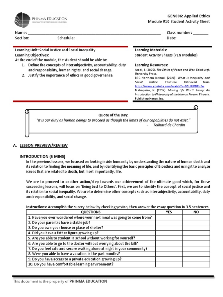 Social Justice and Inequality Module | PDF | Rights | Social Inequality
