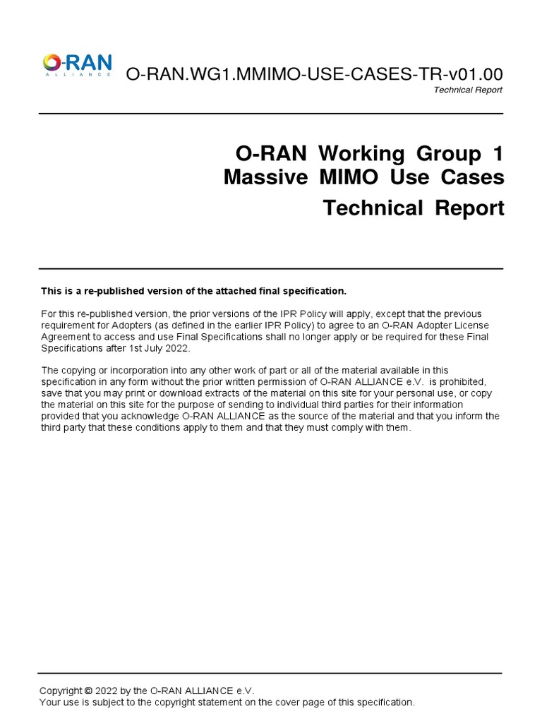 O RAN - WG1.mMIMO Use Cases TR v01.00 | PDF | Mimo | Computing