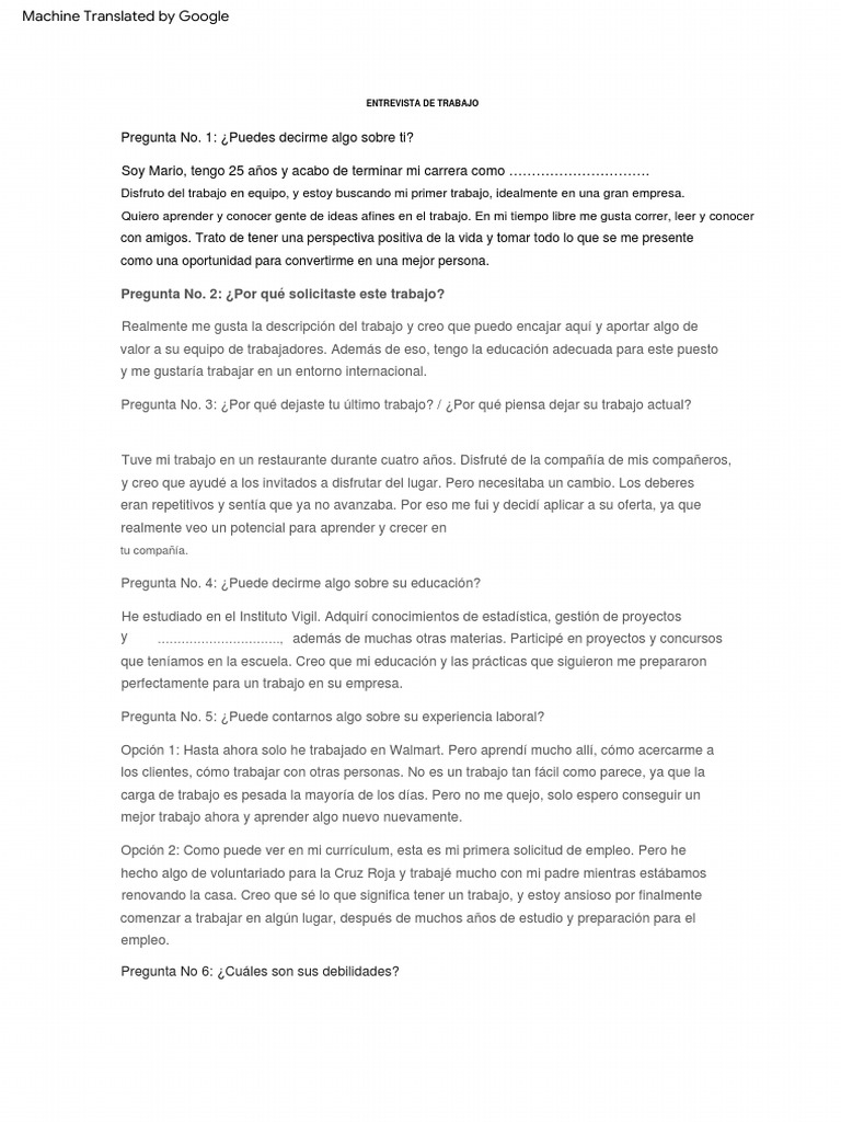 Interview Job Español | PDF