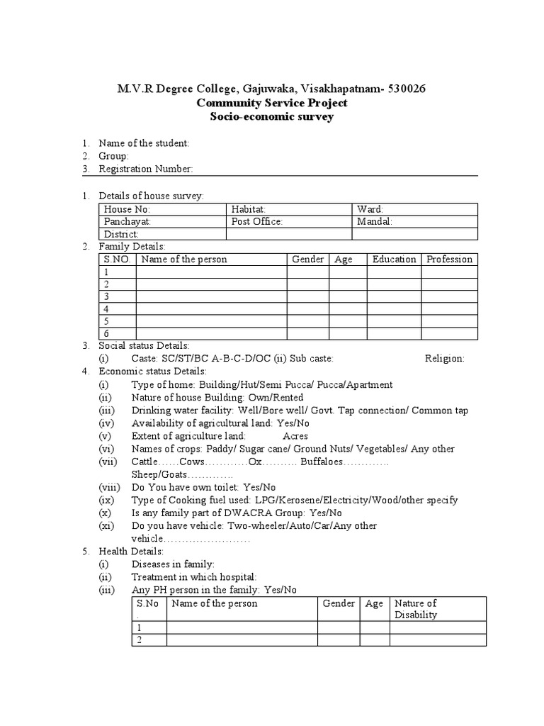 Socio-Economic Survey Form Template | PDF