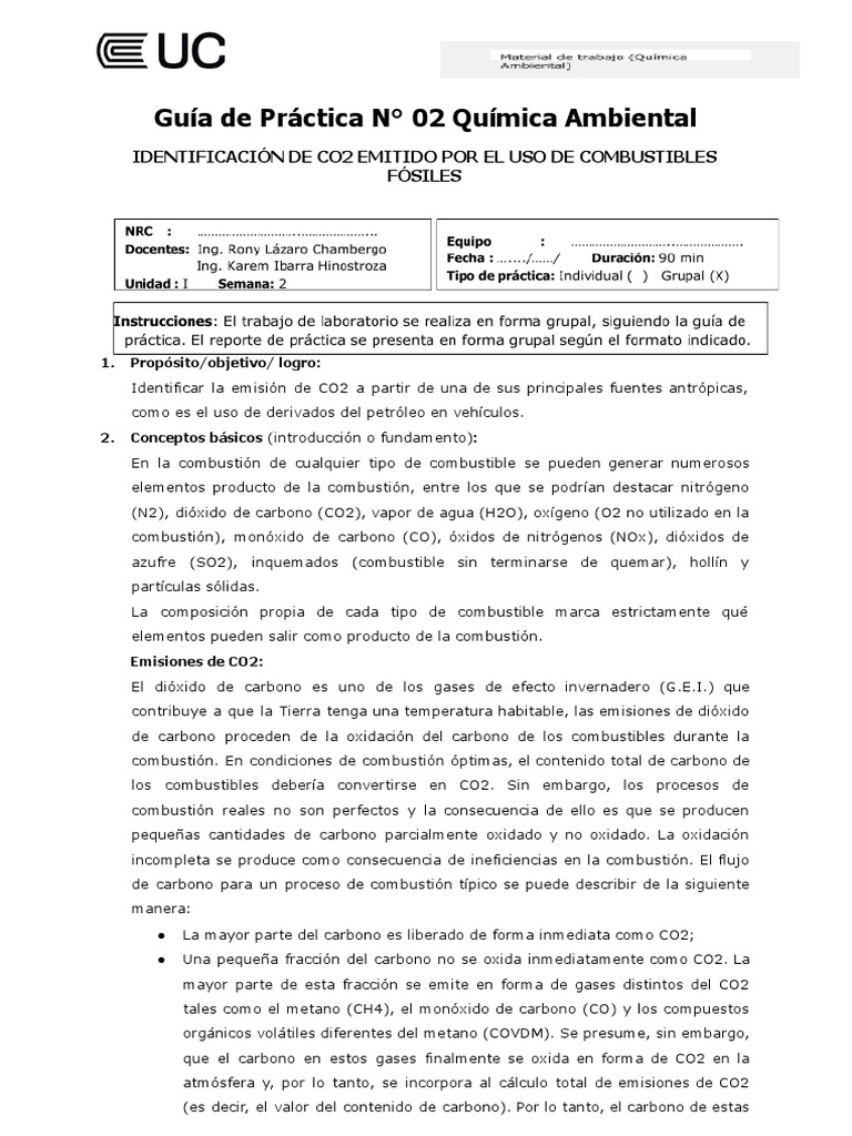 Semana 02 - Guía Práctica 2 - Identificación de CO2 Emistido Por Combustibles Fósiles | PDF ...