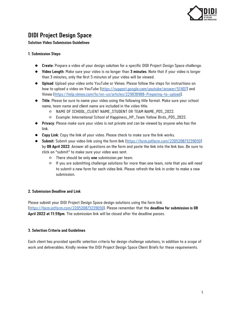 Submission Guidelines-DIDI Project Design Space 2022 | PDF
