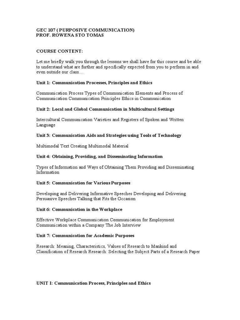 Gec 107 - (Purpossive Comm.) | PDF | Communication | Human Communication