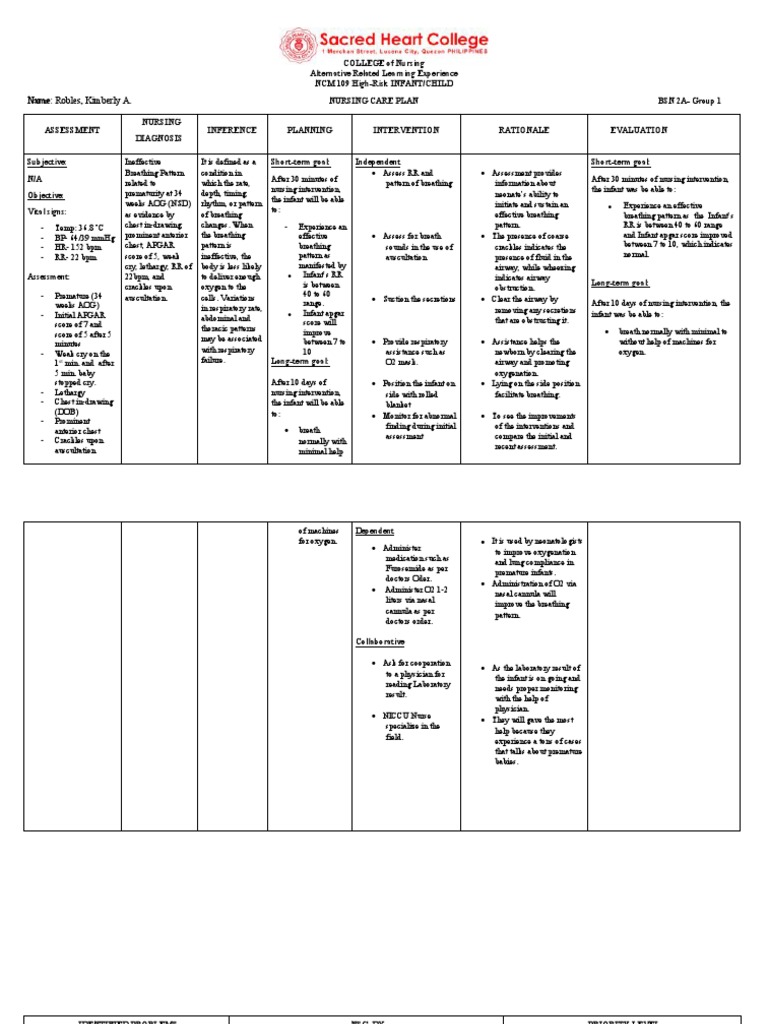 NCP - NCM 109 High-Risk INFANT CHILD - ROBLES, KIMBERLY | PDF ...