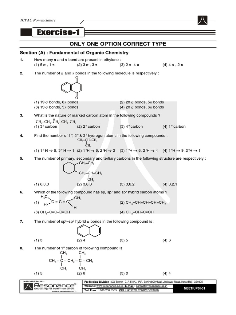 IUPAC Exercise | PDF | Isomer | Chemical Bond