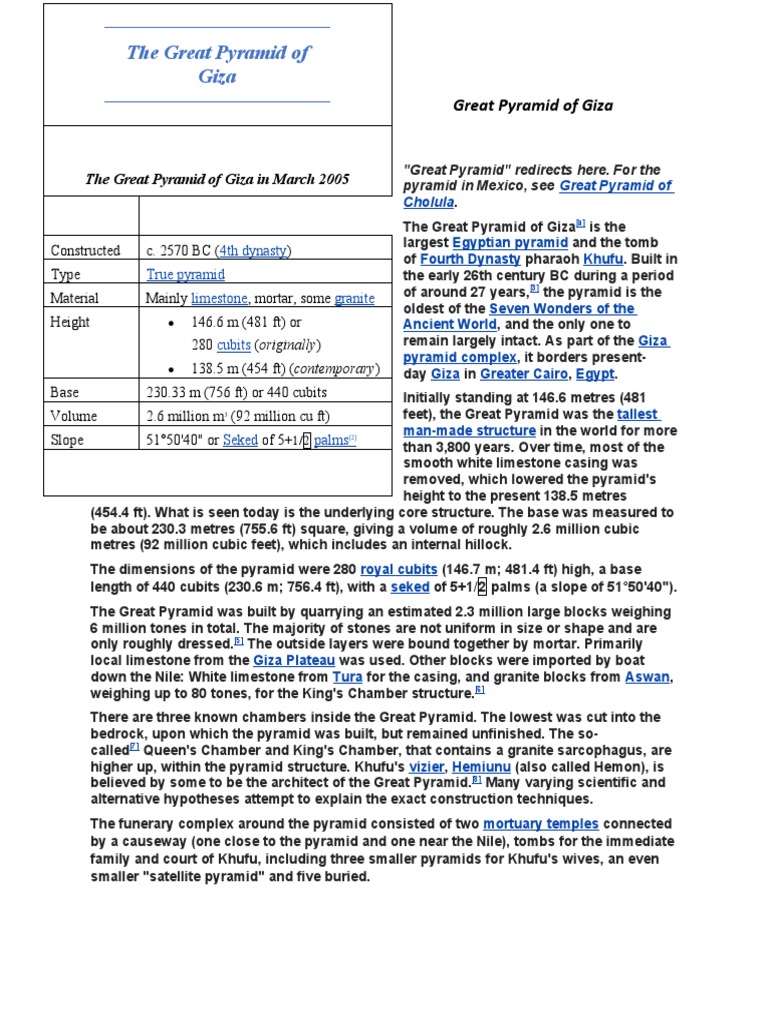 The Great Pyramid of Giza | PDF | Egyptian Pyramids | Pyramid