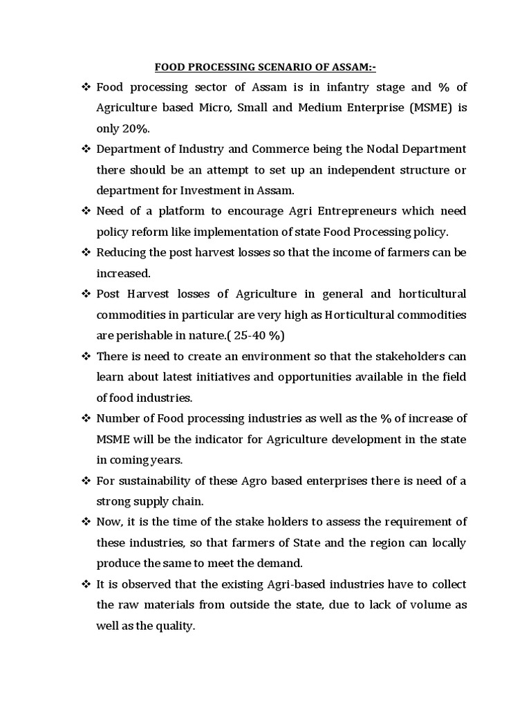 Food Processing Scenario of Assam | PDF | Agriculture | Small And ...