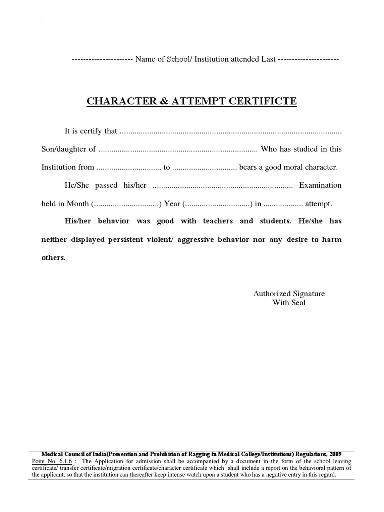 Character & Attempt Certificate of Student | PDF | Business