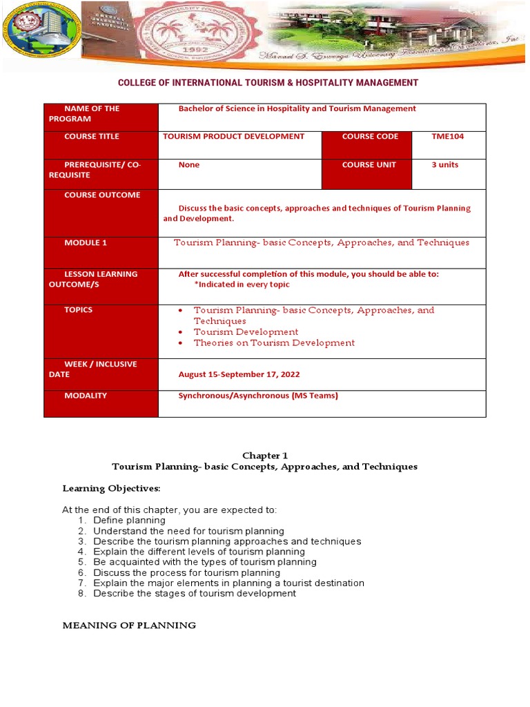 MODULE_1-_TOURISM_PLANNING_AND_DEVELOPMENT | PDF | Tourism | Infrastructure