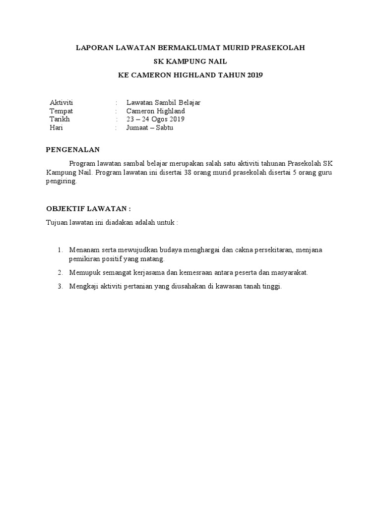 Laporan Lawatan Prasekolah | PDF