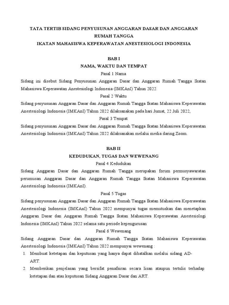 Tata Tertib Dan Ad Art Imkani | PDF