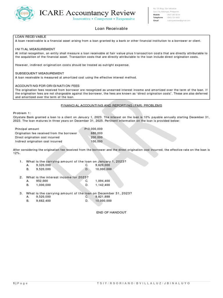 Loan Receivable: Initial Measurement, Subsequent Measurement and ...