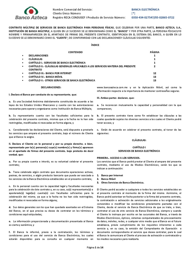 Contrato Banca Electronica | PDF | Bancos | Tarjeta de crédito
