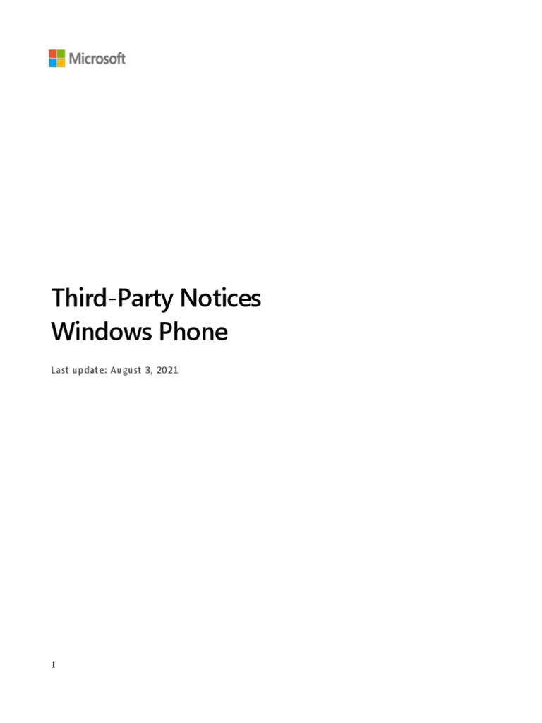 Microsoft Third Party Notices Windows Phone 2021 08 03 Pdf Intellectual Property Law 