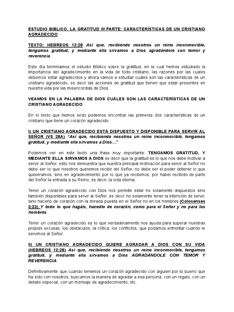 Estudio Biblico La Gratitud Iii Parte - Caracteristicas de Un Cristiano ...