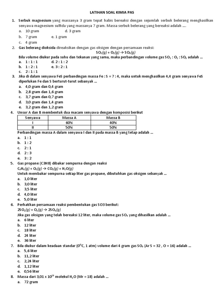 Latihan Soal Kimia Pas | PDF