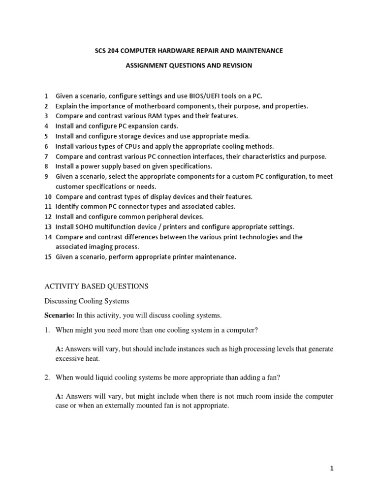 Computer Hardware Repair and Maintenance-Revision Questions | PDF | Personal Computers | Laptop