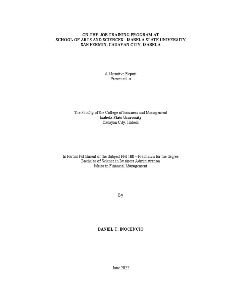 Ojt Narrative | PDF | Bachelor's Degree | University