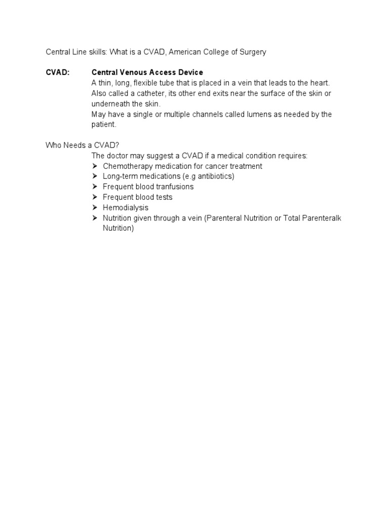 Central Line Skills What Is CVAD | PDF | Self-Improvement