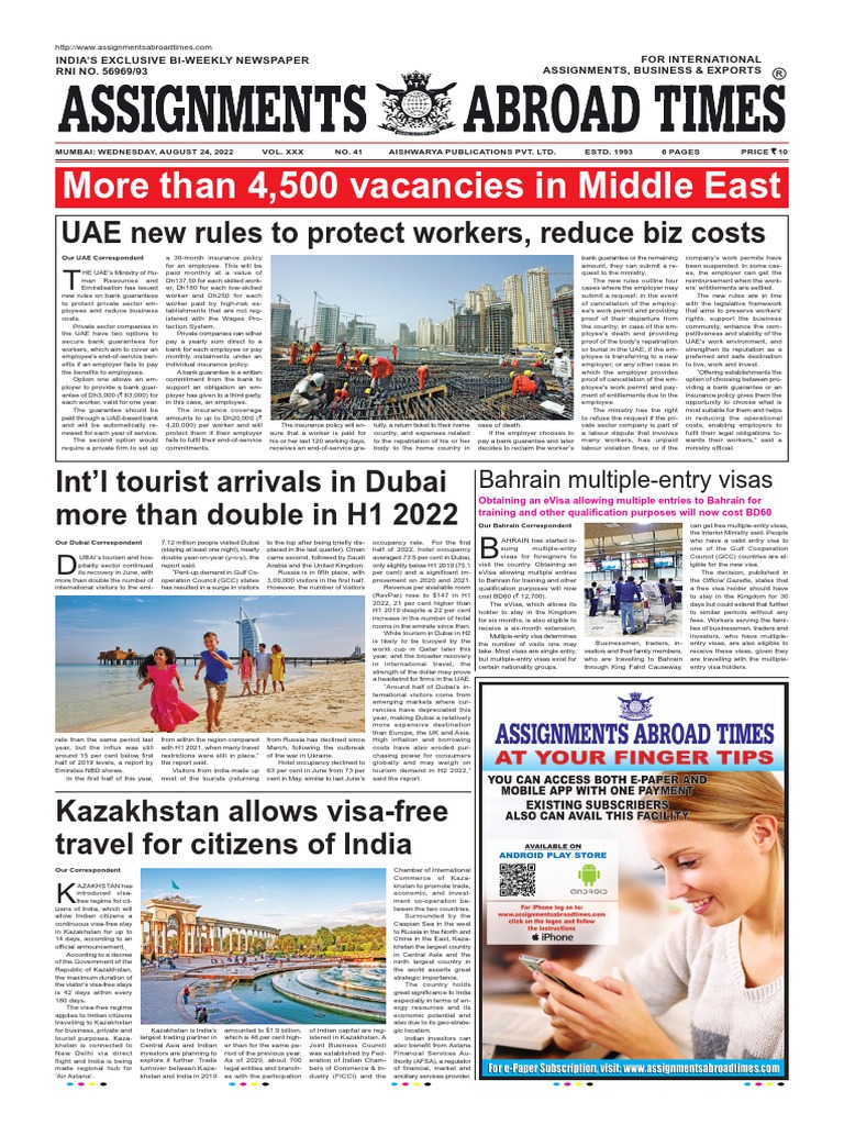 Abroad News Paper 24 Aug 2022 | PDF | Employment | Travel Visa