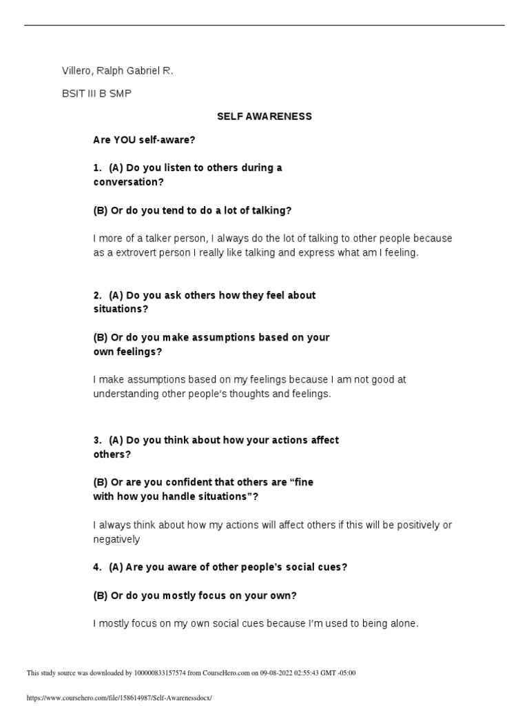 Self Awareness | PDF | Career & Growth | Self-Improvement