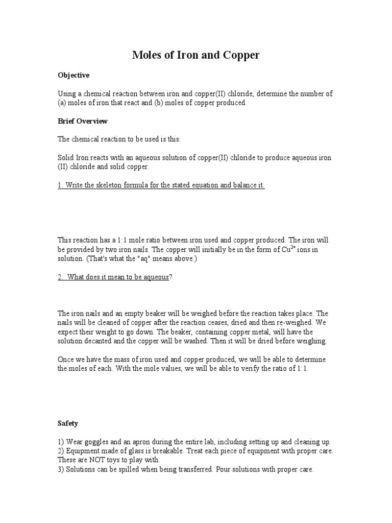 Moles of Iron and Copper | PDF | Mole (Unit) | Aqueous Solution