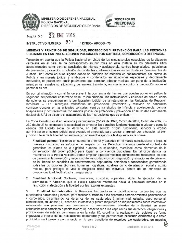 Instructivo 001 Disecarcos Medidas y Principios de Seguridad Protección y Prevención para Las ...
