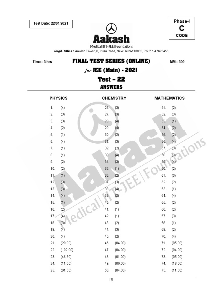 SS - FTS - 22 (Online) - (Main) C - 2021-01-22 - 2020 - A | PDF ...