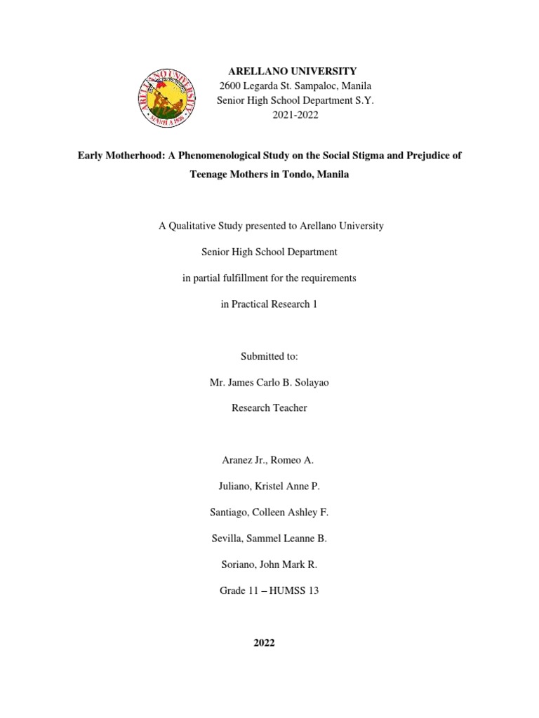 Group 1 Pr1 Final Paper | PDF | Teenage Pregnancy | Social Stigma