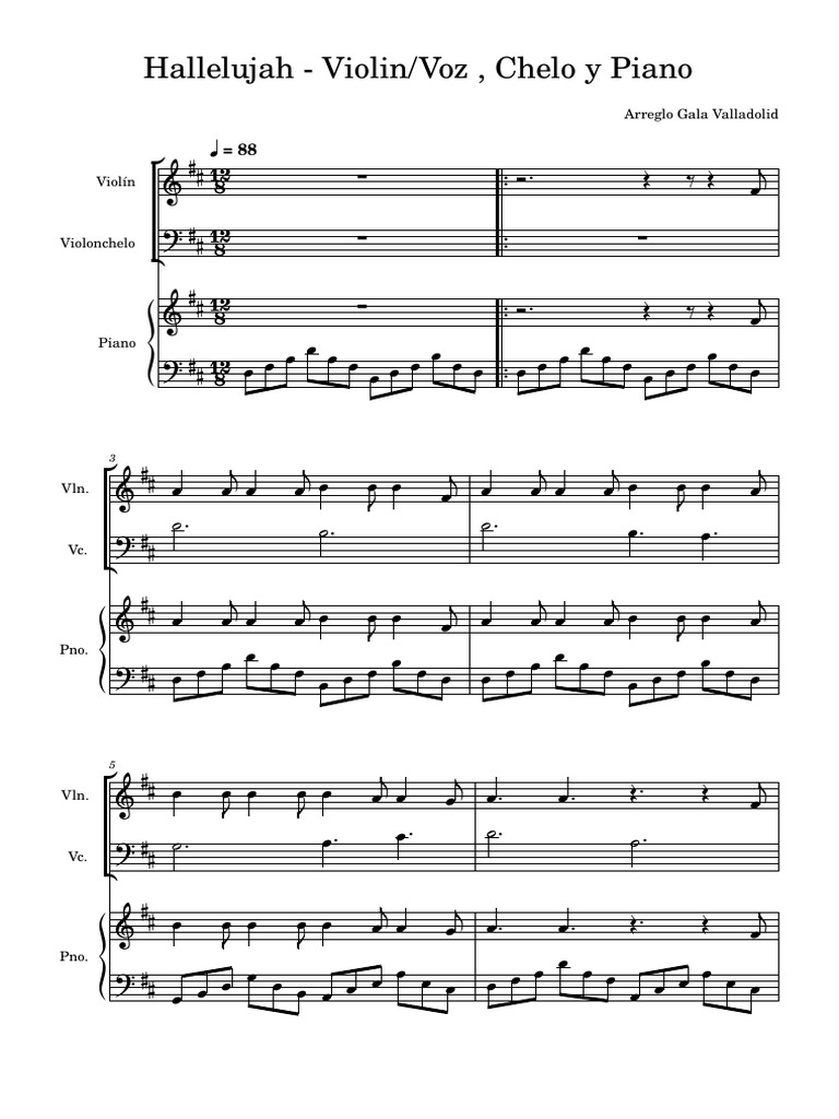 TRAS LAS LECTURAS - Voz, Chelo y Piano Halelujah Re M Boda 24 Sept | PDF