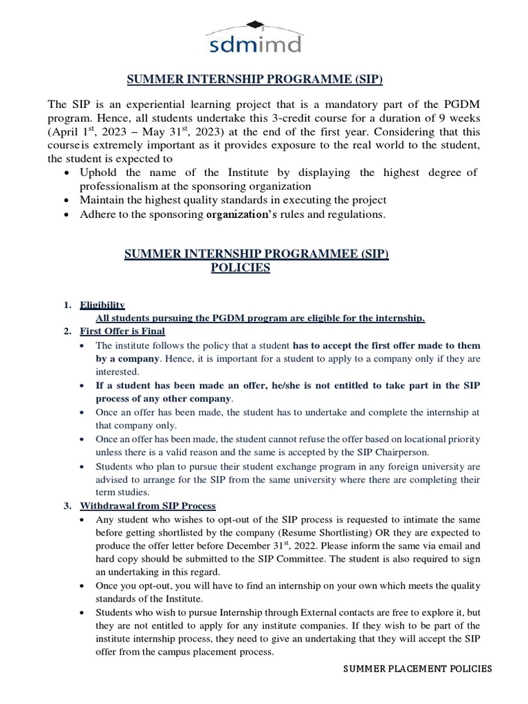 Summer Internship Programme Policy - Signed | PDF | Internship | Job Hunting